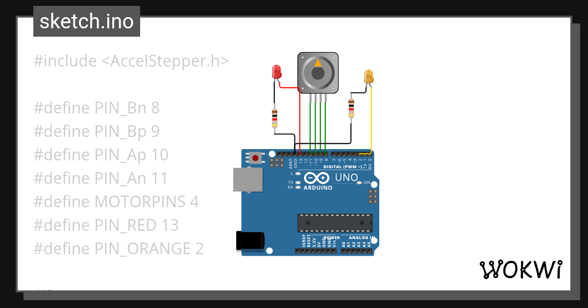 Les 7 + 8 stappenmotor + aanpassing - Wokwi ESP32, STM32, Arduino Simulator