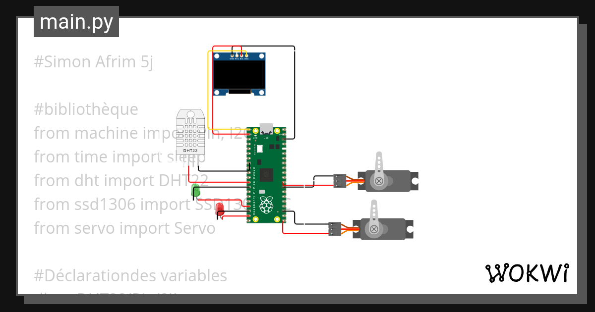 Oled + 2 servo + Ecran + 2 LED - Wokwi ESP32, STM32, Arduino Simulator