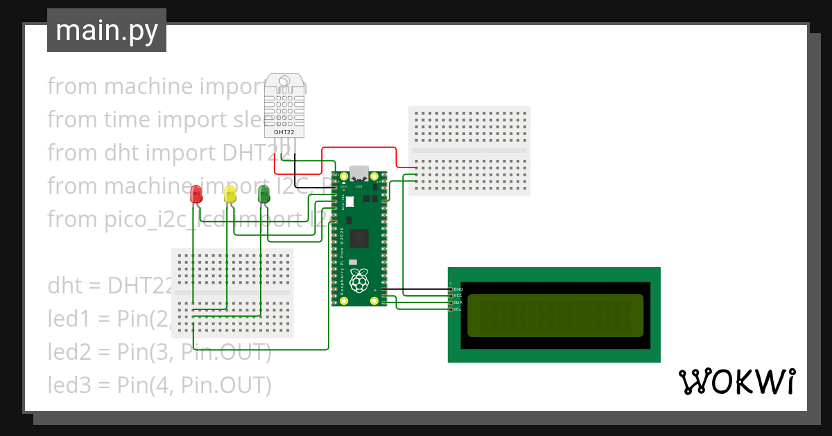 pract8 temp with (LCD ,LED)2 - Wokwi ESP32, STM32, Arduino Simulator