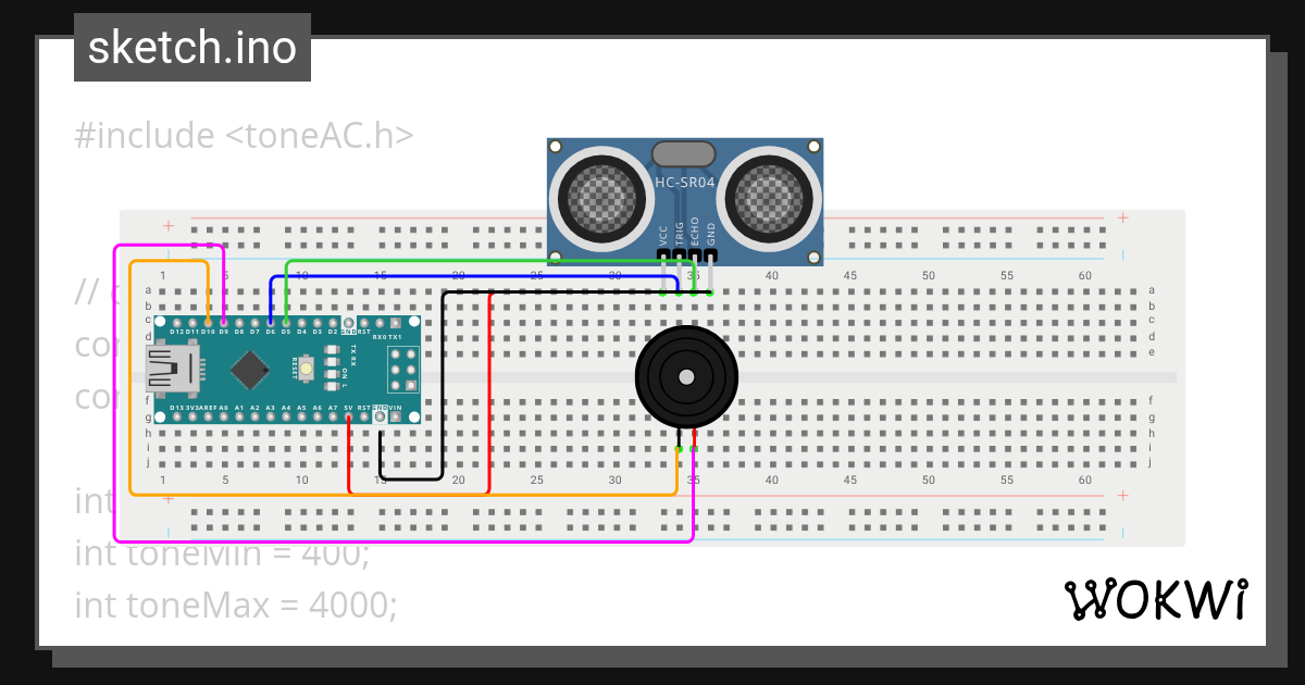 Ultrasonic Range Finder w/ Nano - Wokwi ESP32, STM32, Arduino Simulator