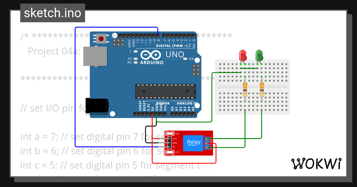 Project 04a: 7 segment LED - Wokwi ESP32, STM32, Arduino Simulator