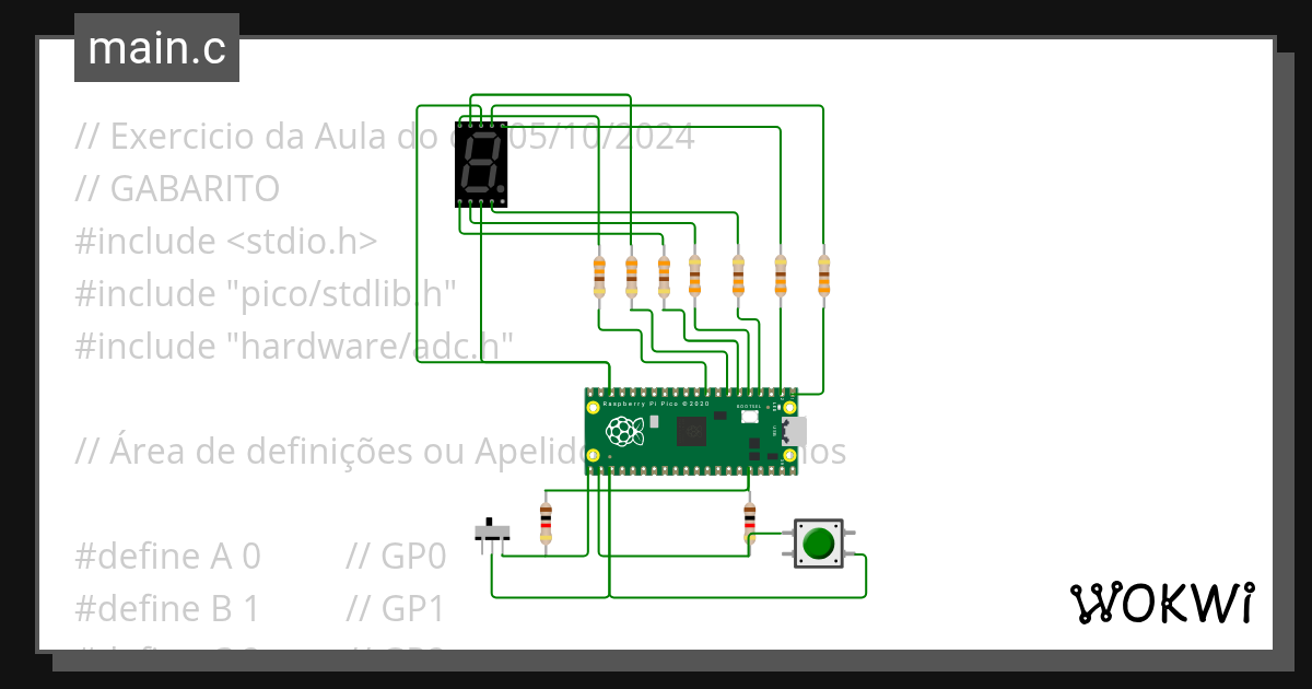 Exercicio 6 - Microcontroladores Display 7 SEG Gabarito Copy - Wokwi ESP32, STM32, Arduino Simulator