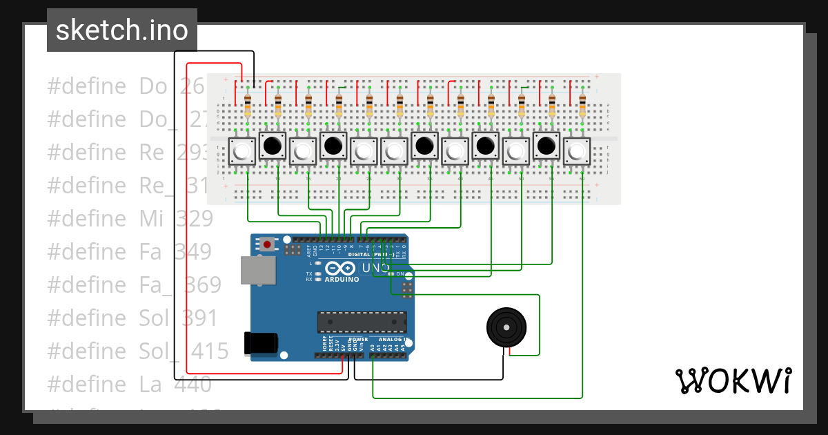 Framework Arduino Básico Aula 11: Piano PE com sustenidos - Wokwi ESP32, STM32, Arduino Simulator