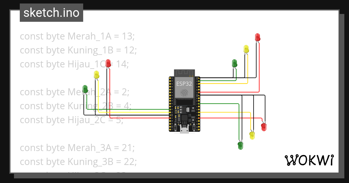TrafficLight 3 Simpangan Naufal Arya Nandto - Wokwi ESP32, STM32, Arduino Simulator