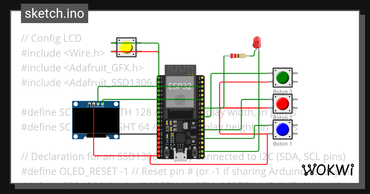 Ejemplo 3 botones C++ V2 Temporizador 3 tiempos - Wokwi ESP32, STM32, Arduino Simulator