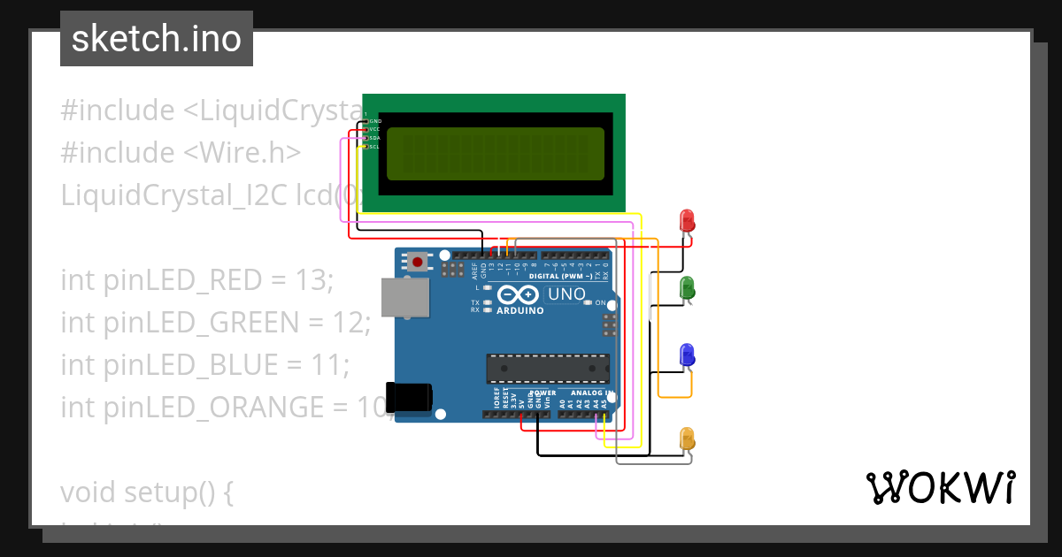 LCD I2C 4 LED - Wokwi ESP32, STM32, Arduino Simulator