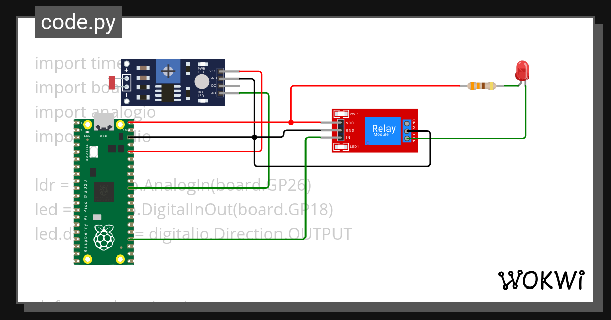 Read_LDR_ControlRele.py - Wokwi ESP32, STM32, Arduino Simulator