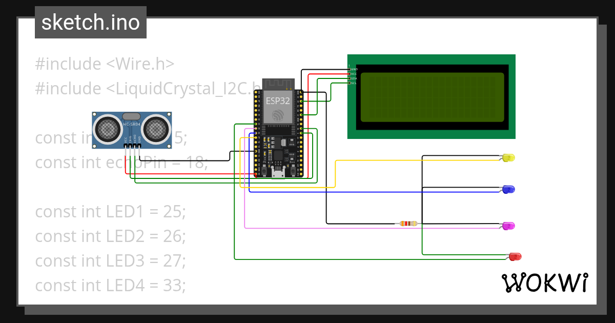 sonico 4 leds - Wokwi ESP32, STM32, Arduino Simulator