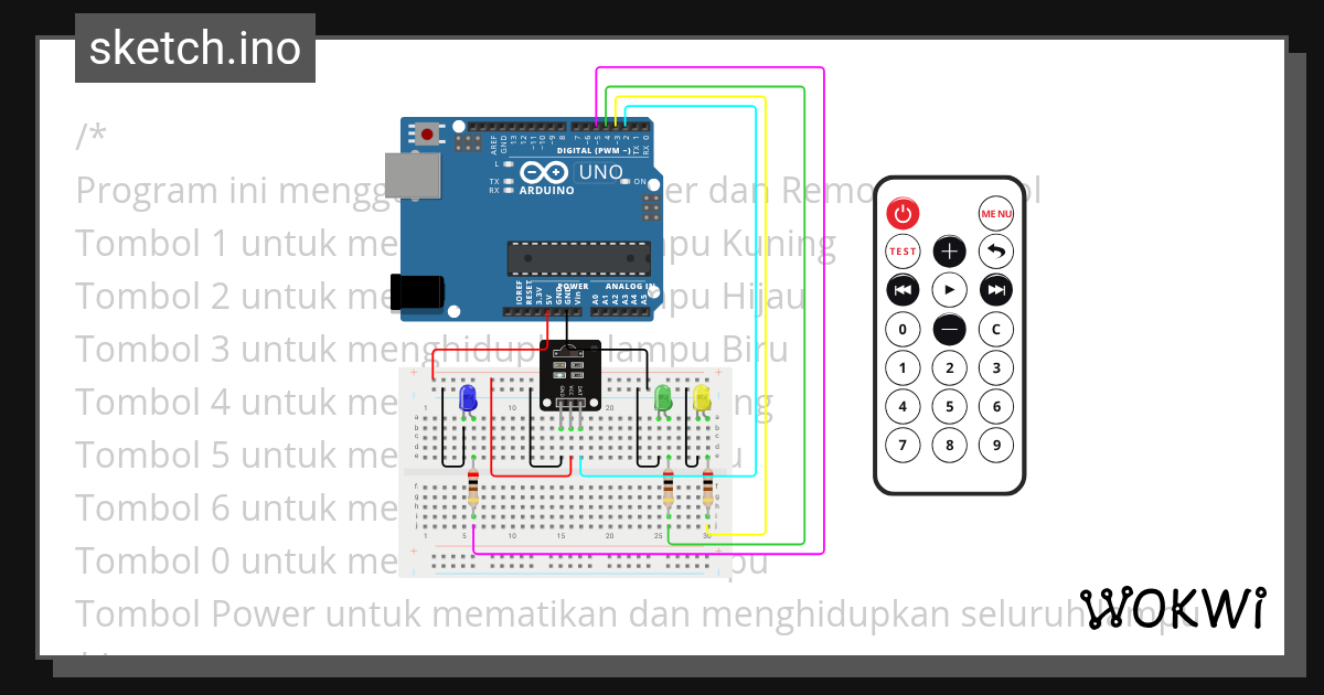 Mengoreksi Program IR-RemoteControl XII F5 Copy - Wokwi ESP32, STM32, Arduino Simulator