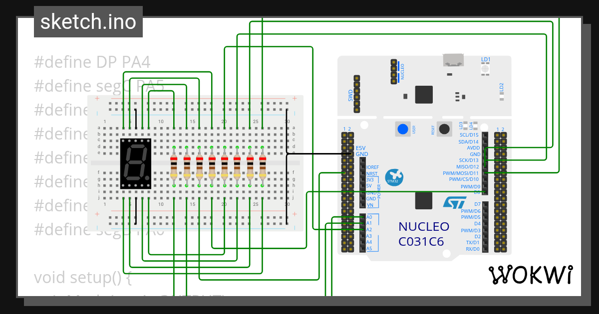 7-Segment-Anzeige Copy - Wokwi ESP32, STM32, Arduino Simulator