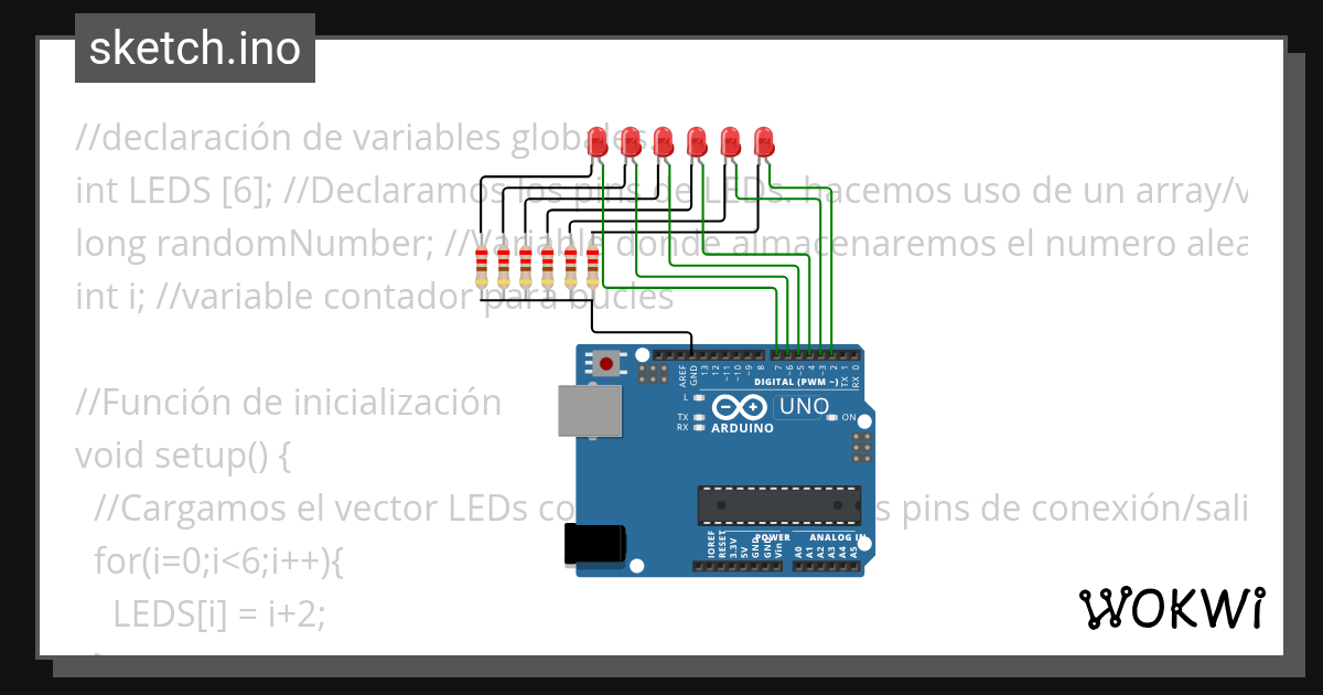 9.1 ENCENDER LED ALEATORIOS - Wokwi ESP32, STM32, Arduino Simulator