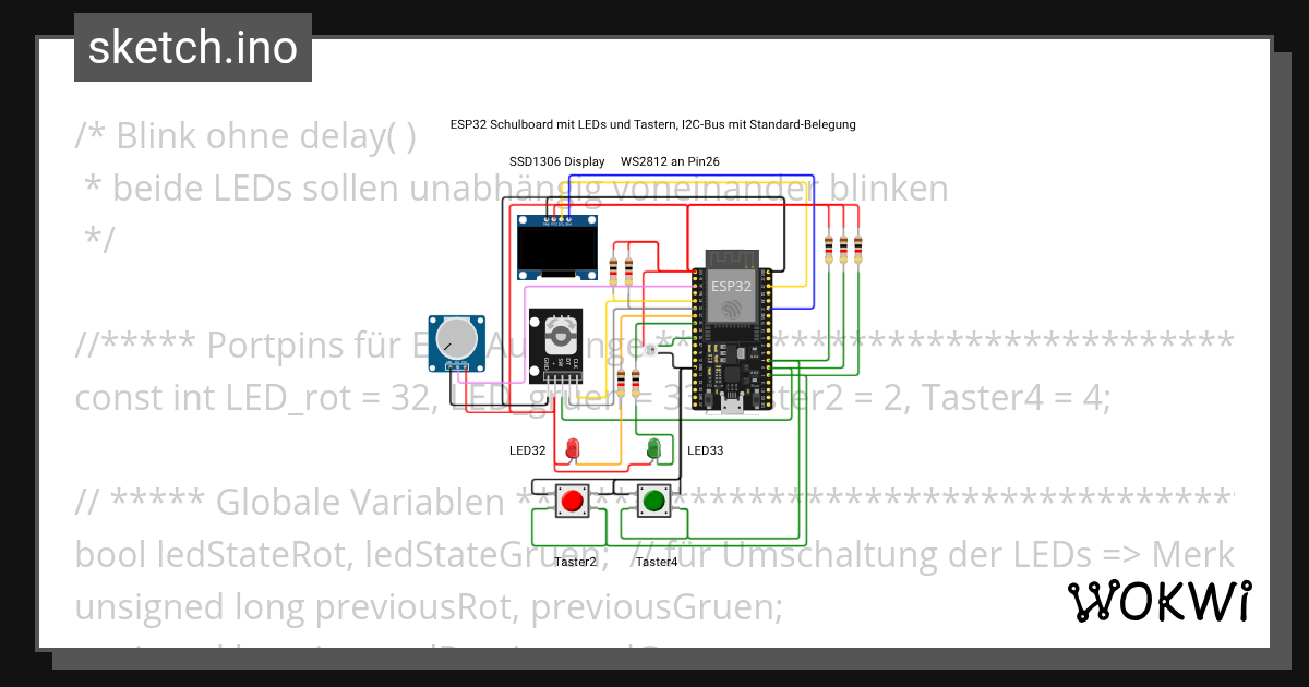 ESP32 Blink mit 2 LEDs - Wokwi ESP32, STM32, Arduino Simulator