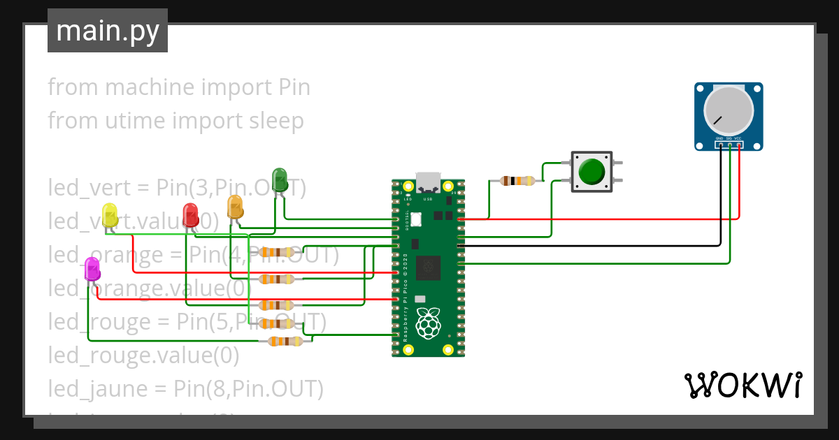 3 LED et 1 BP ( feu ) - Wokwi ESP32, STM32, Arduino Simulator