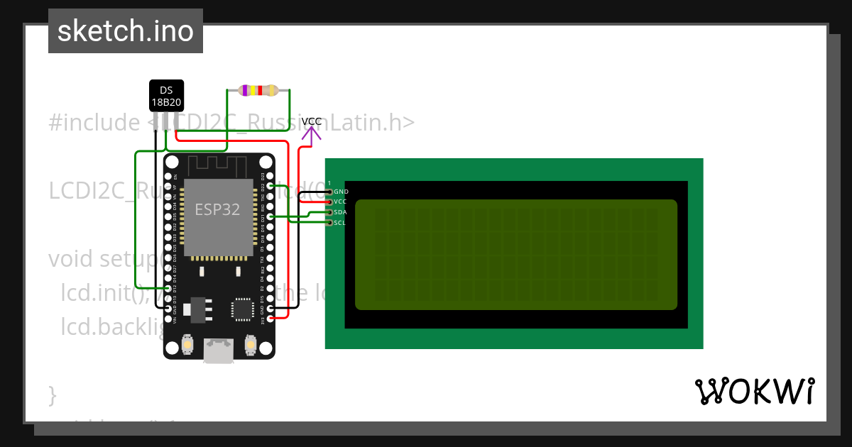 ESP32 LCD I2C Mode RUS - Wokwi ESP32, STM32, Arduino Simulator