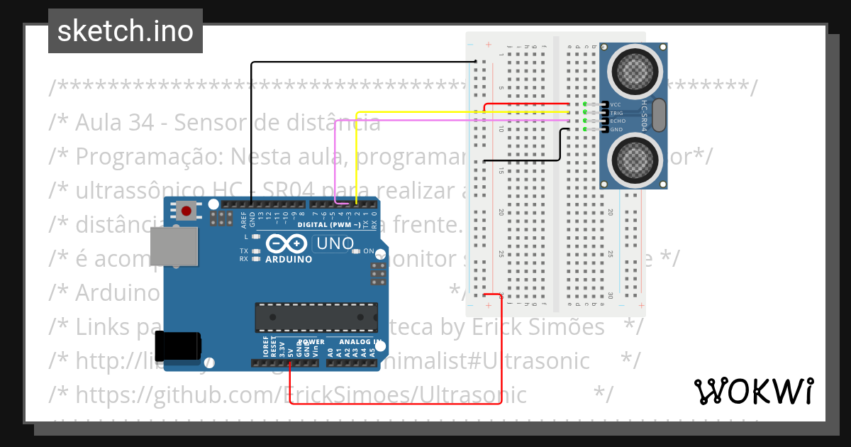 Aula 35 Sensor de distancia COM Biblioteca - Wokwi ESP32, STM32, Arduino Simulator