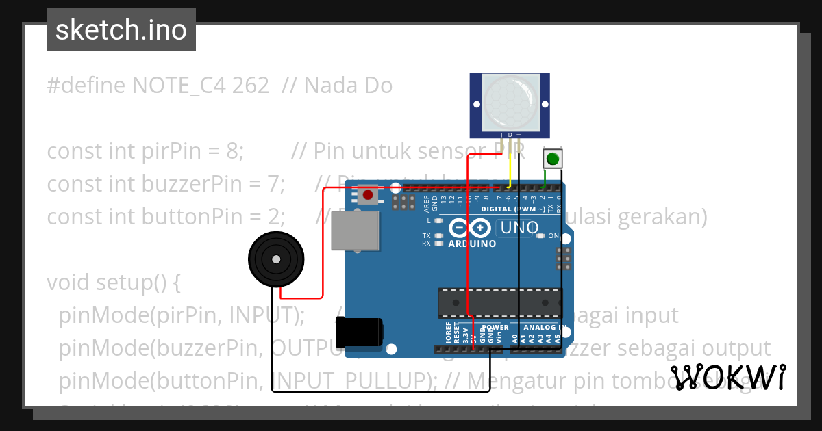 Pendeteksi pergerakkan - Wokwi ESP32, STM32, Arduino Simulator