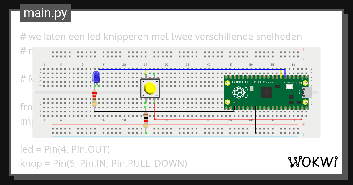 led knipperen 2 snelheden met drukknop - Wokwi ESP32, STM32, Arduino Simulator