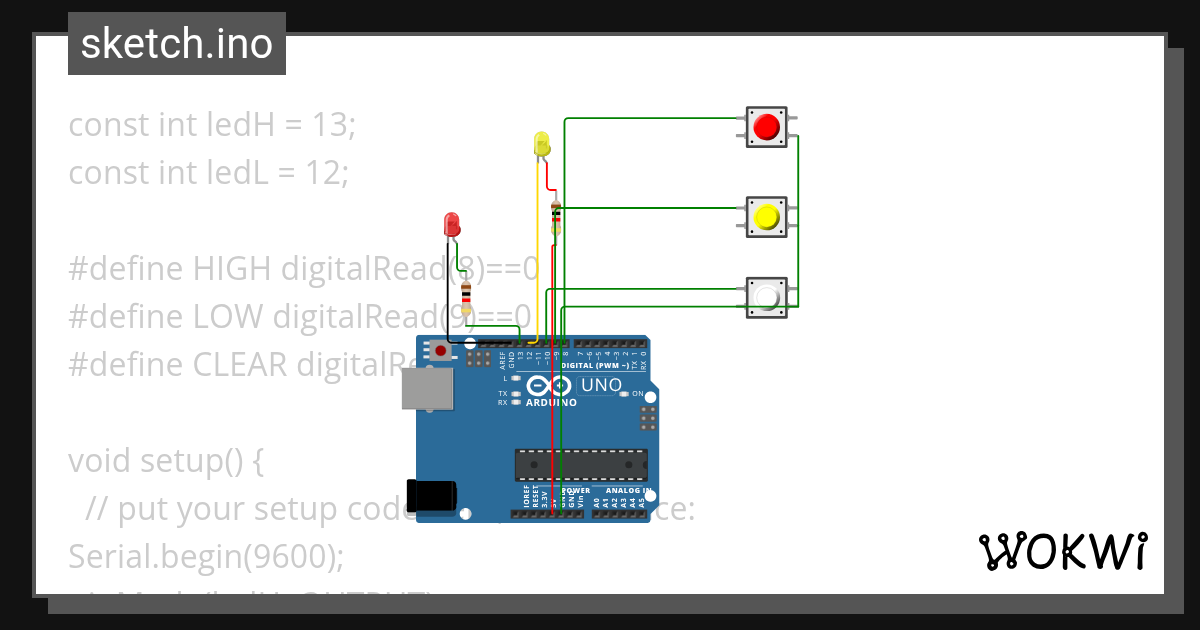 LED aktif HIGH dan LOW DENGAN BUTTON - Wokwi ESP32, STM32, Arduino Simulator