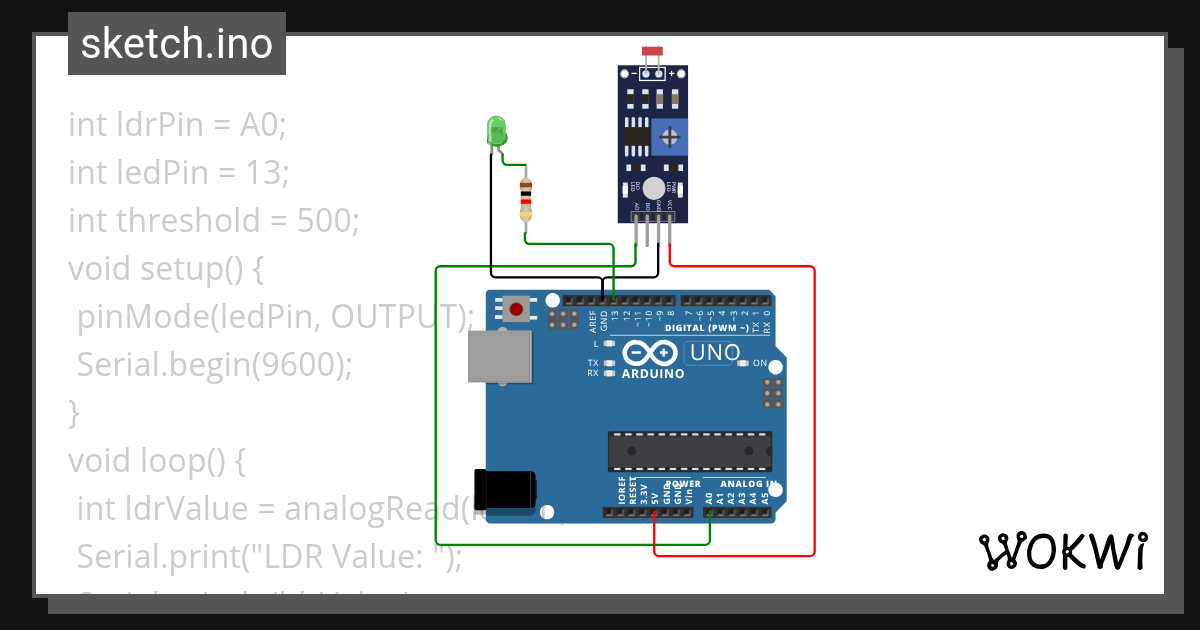 LDR with LED - Wokwi ESP32, STM32, Arduino Simulator
