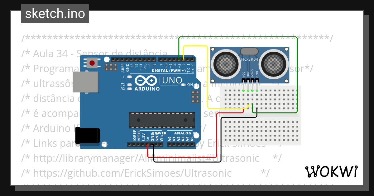 Aula 34 - sensor de distância ultrassônico Copy - Wokwi ESP32, STM32, Arduino Simulator