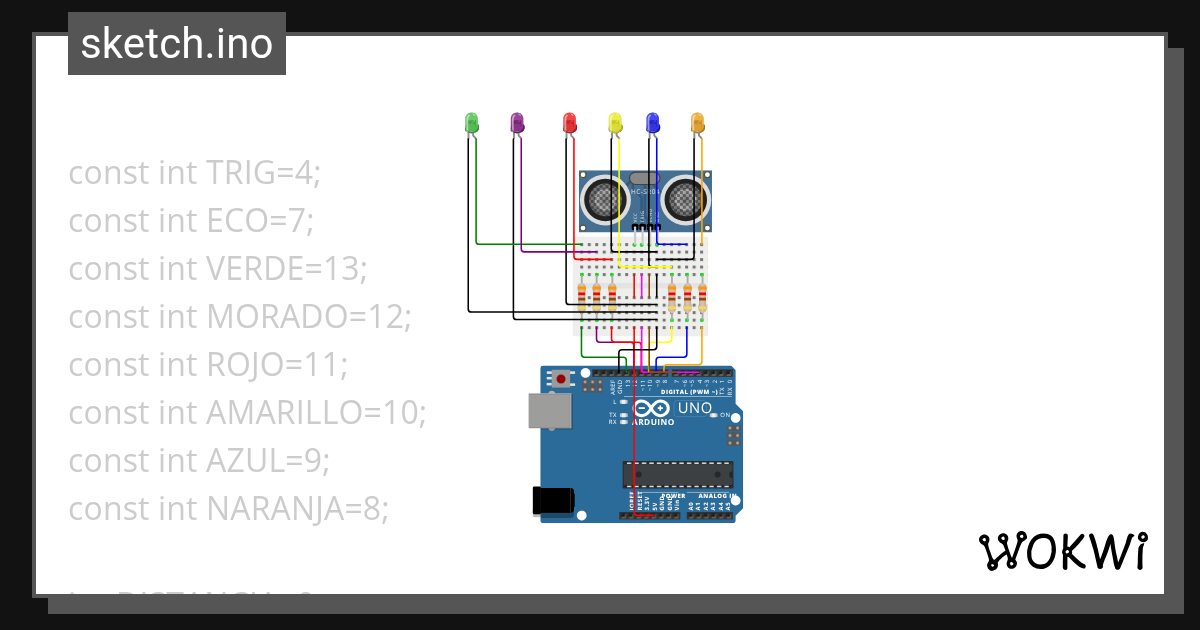 ULTRASONIC_LED - Wokwi ESP32, STM32, Arduino Simulator