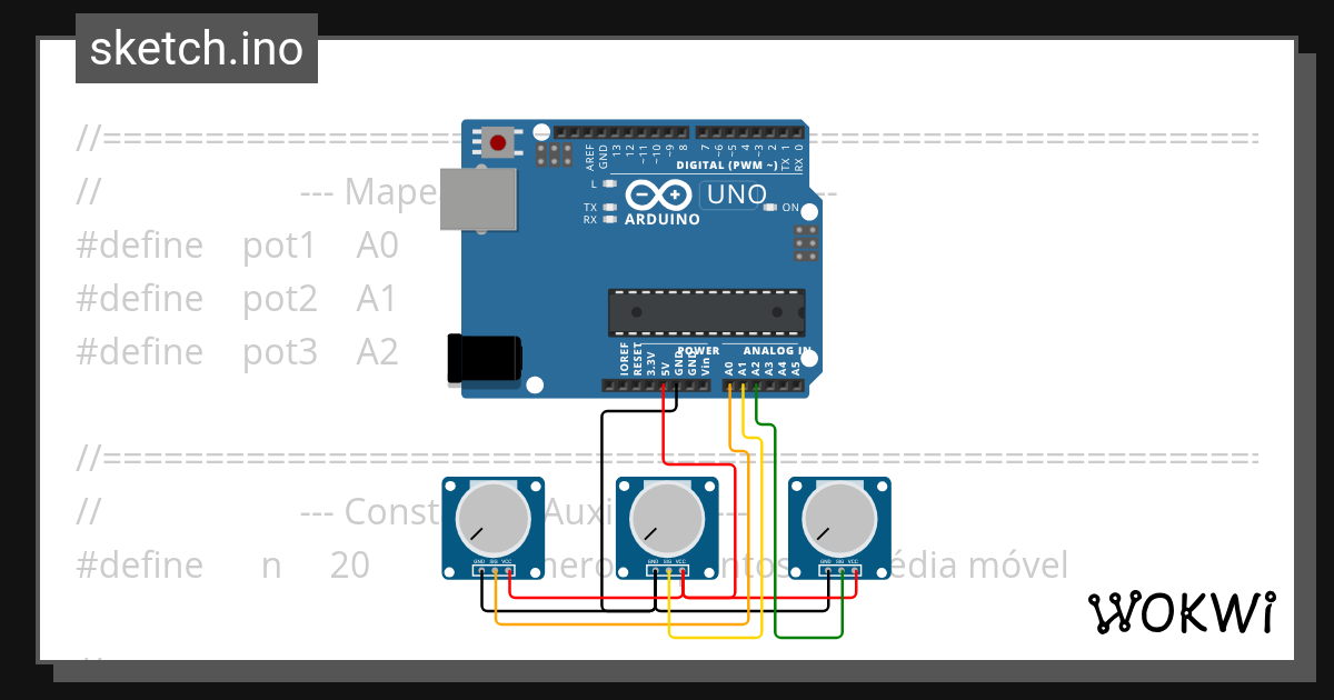3 Pots - Wokwi ESP32, STM32, Arduino Simulator