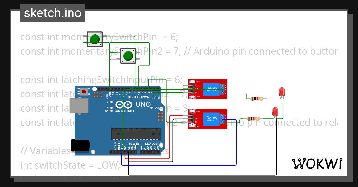 Pushbutton with relay Copy - Wokwi ESP32, STM32, Arduino Simulator