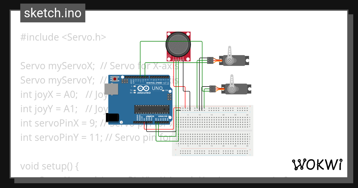 Pan & Tilt Servo Bracket Controlled by an Arduino UNO - Wokwi ESP32, STM32, Arduino Simulator