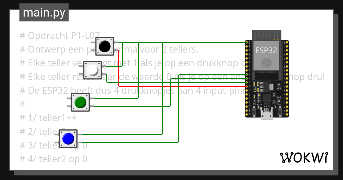 Oefening 7 Met 4 Knoppen Wokwi Esp32 Stm32 Arduino Simulator 3892
