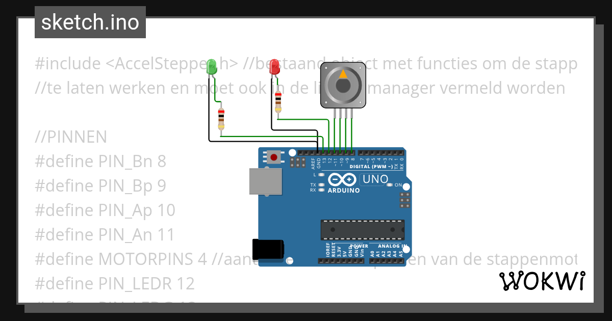 Les 08 stappenmotor met switch en case - Wokwi ESP32, STM32, Arduino Simulator