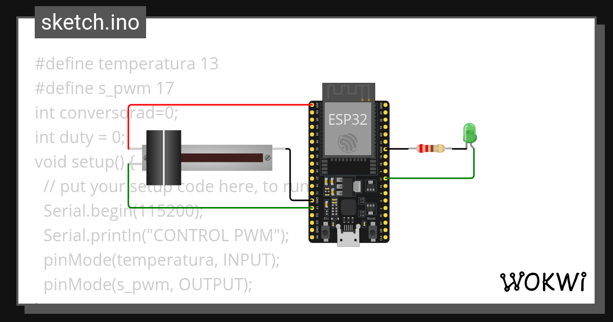 CONTROL DE TEMPERATURA PWM - Wokwi ESP32, STM32, Arduino Simulator CONTROL DE TEMPERATURA PWM - Wokwi ESP32, STM32, Arduino Simulator