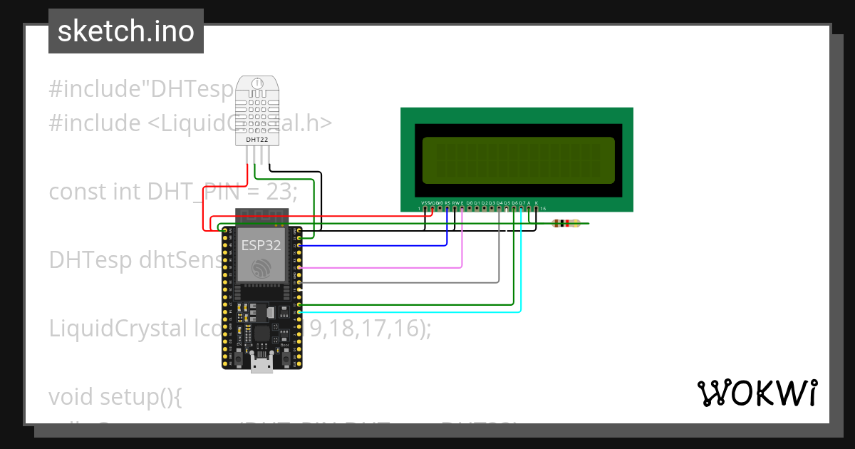 DHT_LCD - Wokwi ESP32, STM32, Arduino Simulator