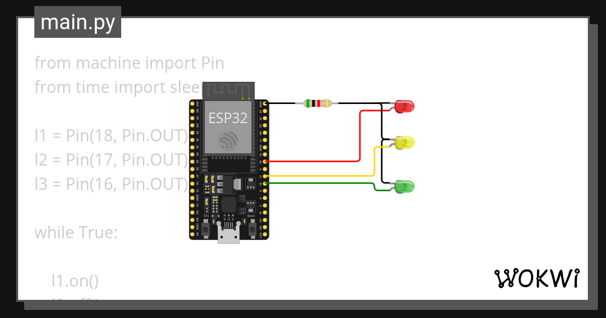 trafik lampu (timer loop) - Wokwi ESP32, STM32, Arduino Simulator