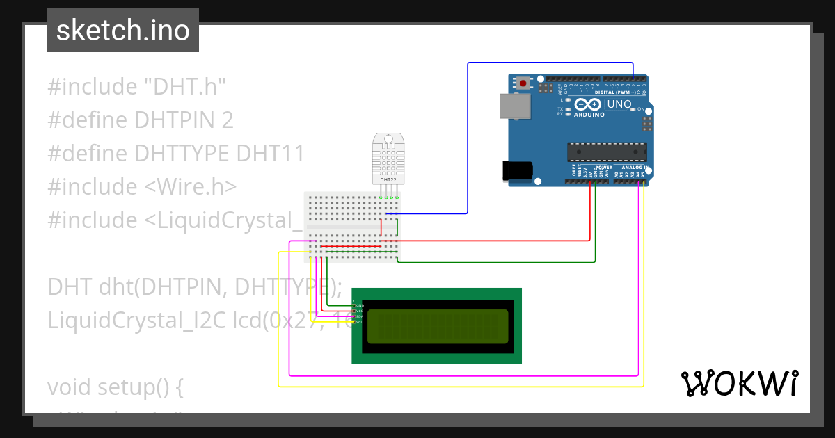 Basic TEMP & LCD(16x2) - Wokwi ESP32, STM32, Arduino Simulator