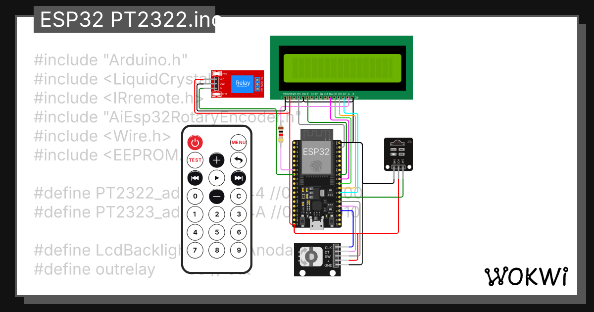 ESP32 DIGVOL 5.1 PT2322 - Wokwi ESP32, STM32, Arduino Simulator