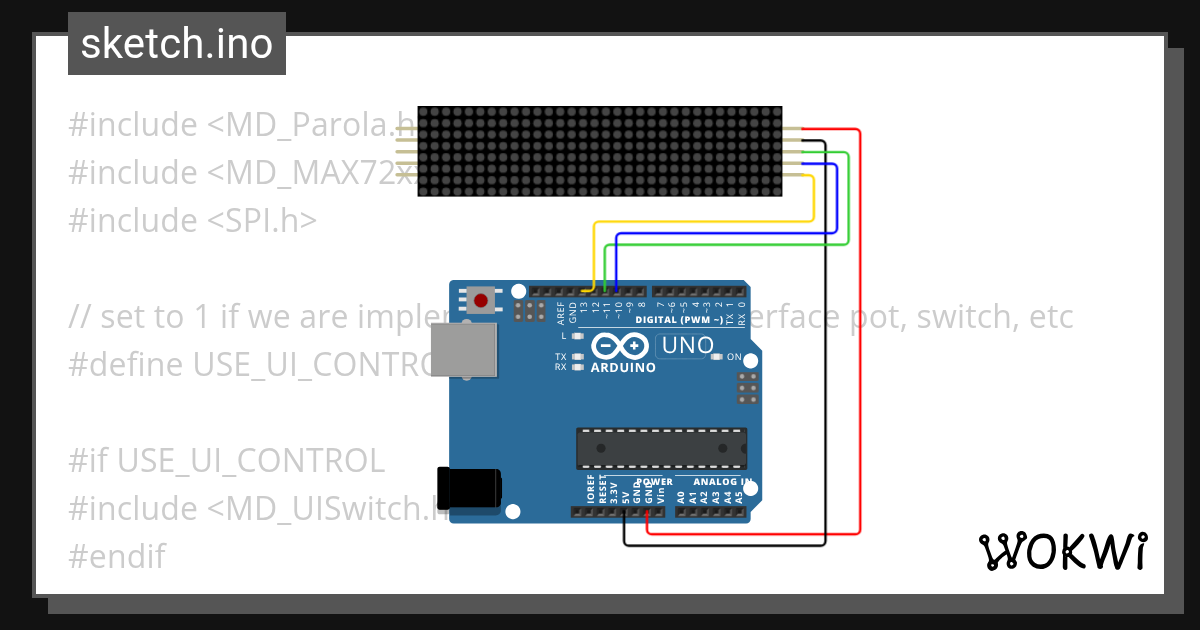 matrix dot running text - Wokwi ESP32, STM32, Arduino Simulator