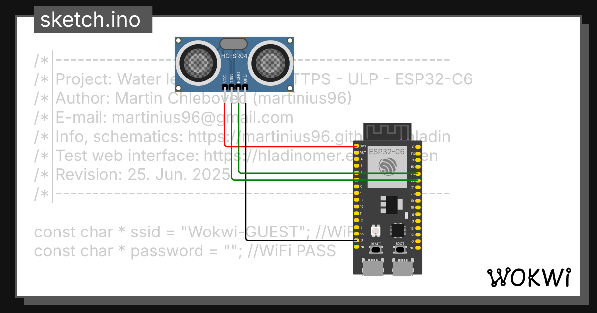 ESP32-C6 Water level node IoT - Wokwi ESP32, STM32, Arduino Simulator
