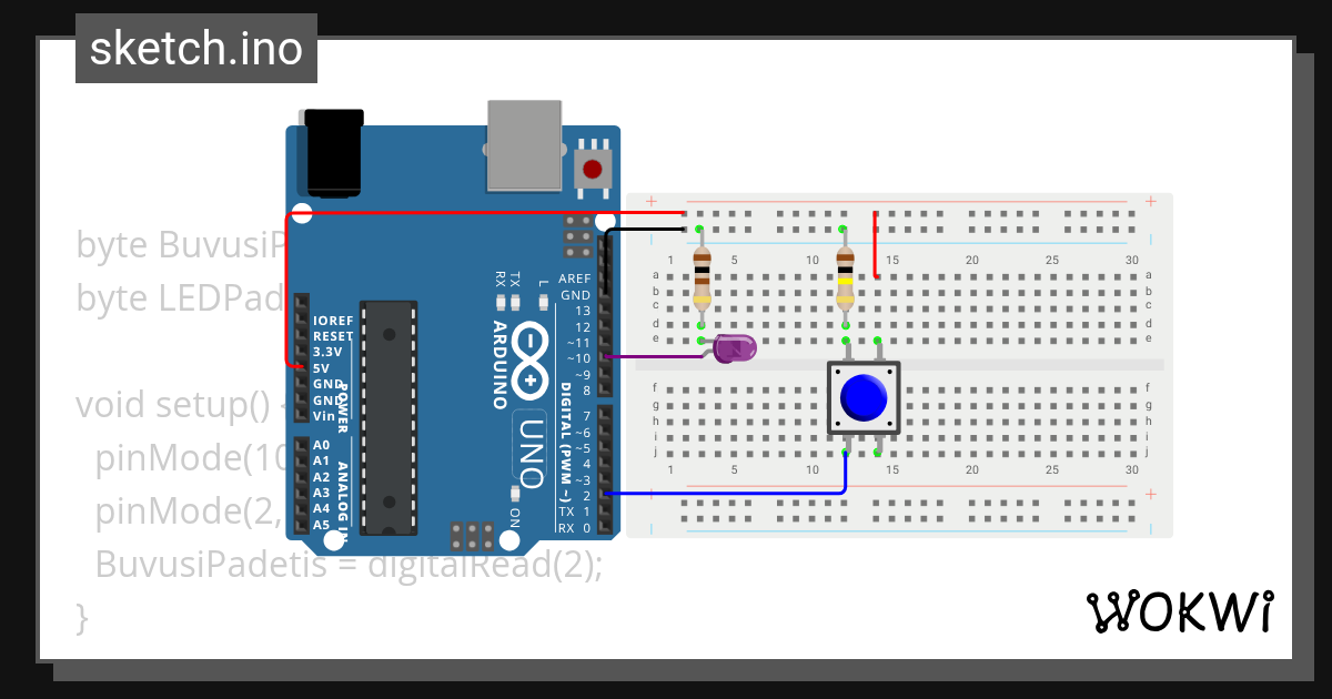 Lab 2.1. Diodas valdomas mygtuko paspaudimu. - Wokwi ESP32, STM32, Arduino Simulator