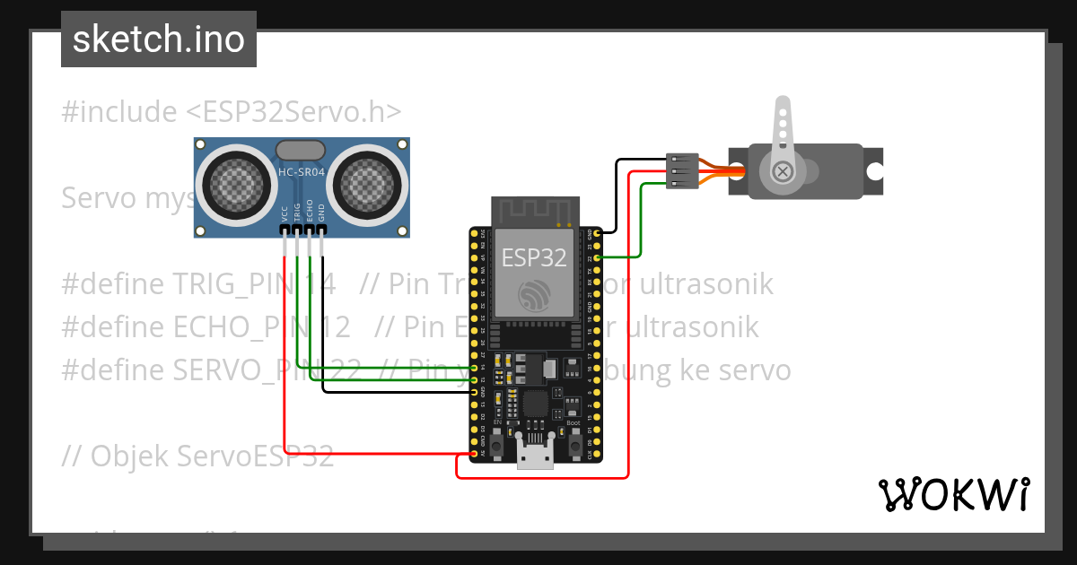 Esp32 Servo And Ultrasonik Hc Sr04 Copy Wokwi Esp32 Stm32 Arduino Simulator 