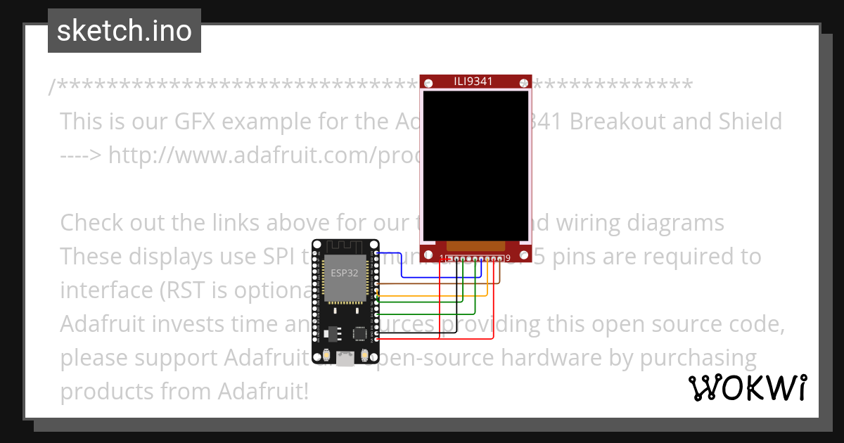 TFT Colour Display - Wokwi ESP32, STM32, Arduino Simulator