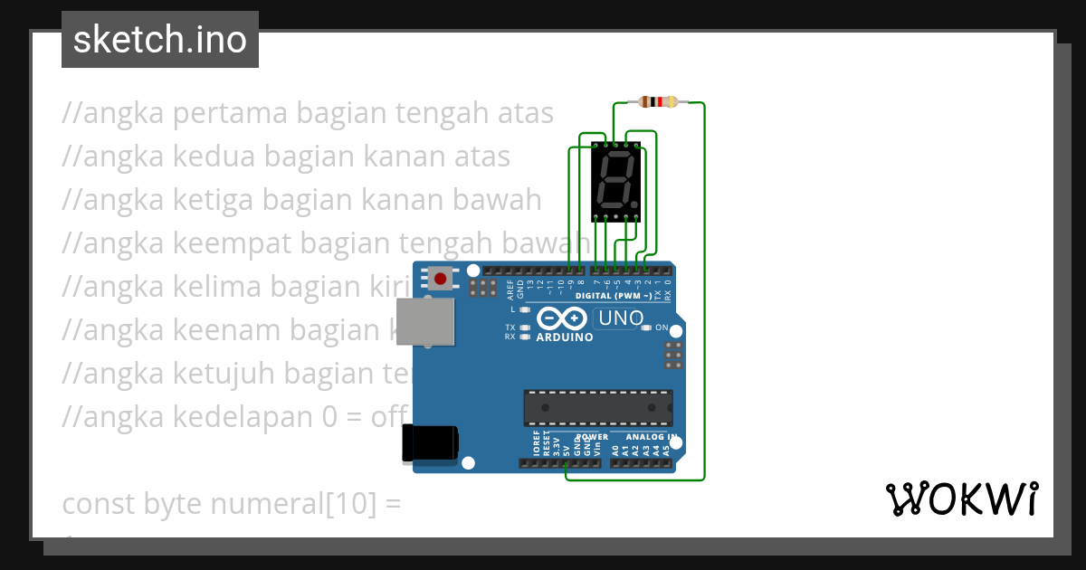 Seven Segment LED Copy 1 digit Copy nuradelia - Wokwi ESP32, STM32, Arduino Simulator