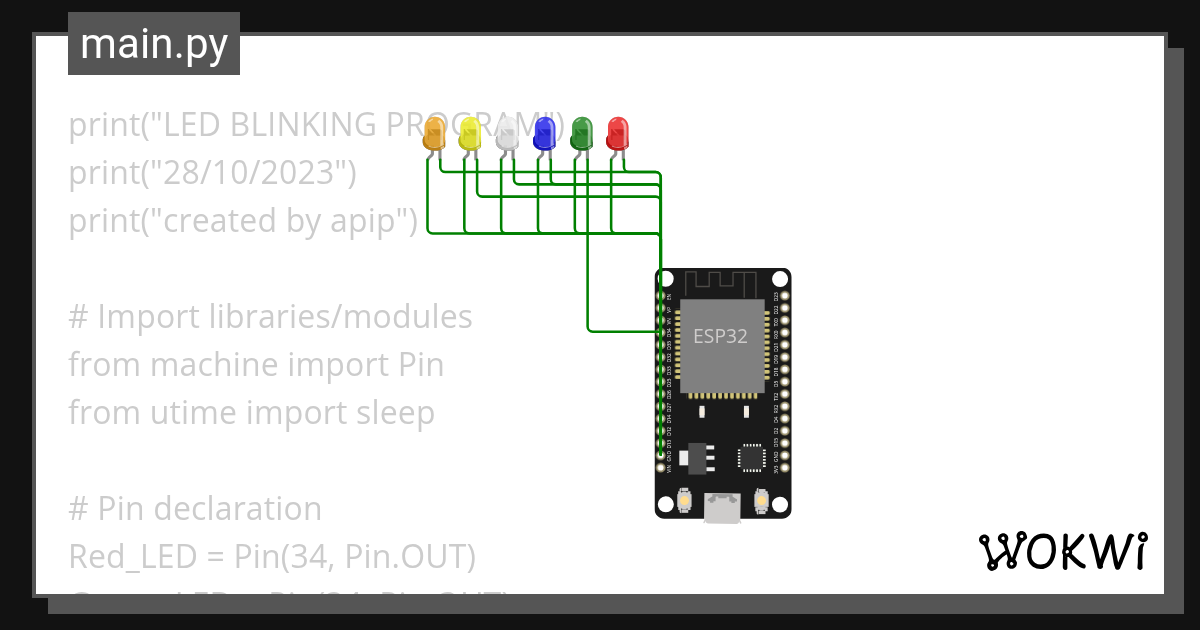 LED BLINKING PROJECT APIP - Wokwi ESP32, STM32, Arduino Simulator