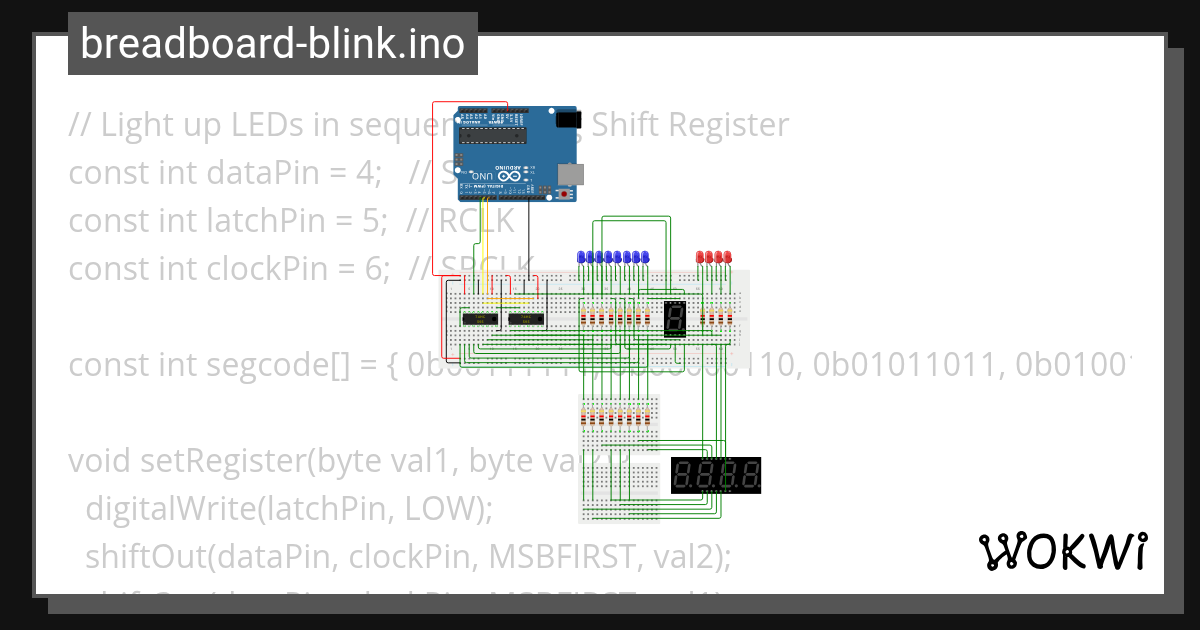 74HC595 4 x 7-Segment (MLA) - Wokwi ESP32, STM32, Arduino Simulator
