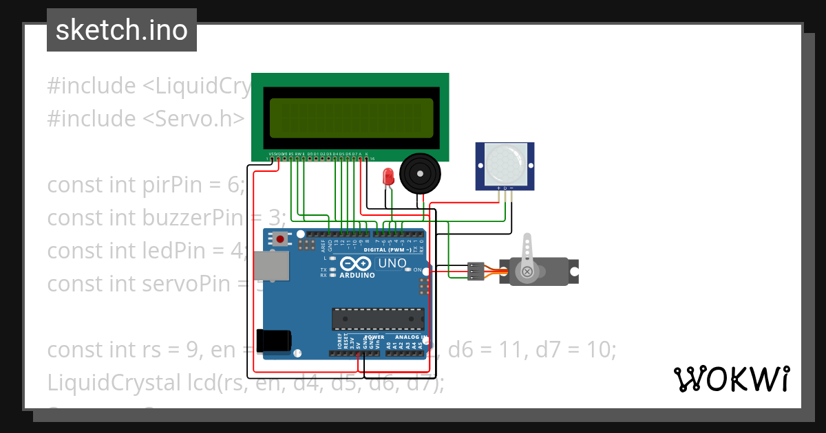 Motion Detection And Tracking System Using Servo And Lcd Display Wokwi Esp32 Stm32 Arduino