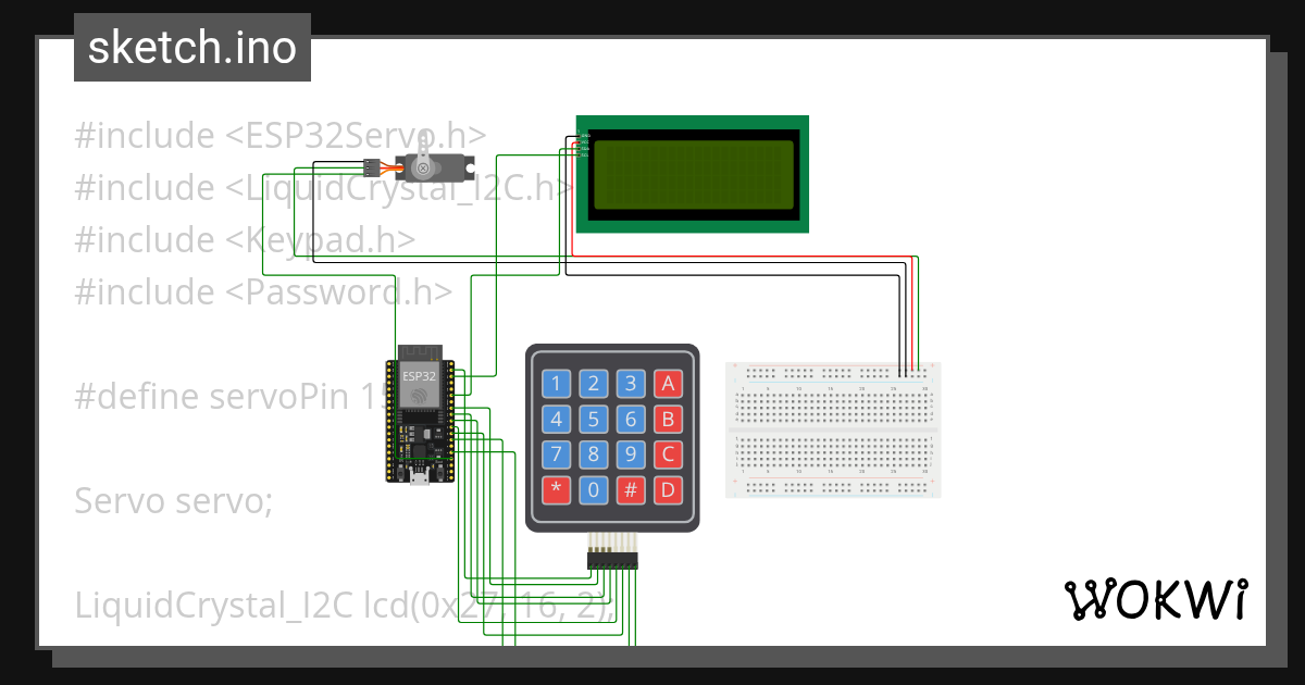 Struktur Data Matriks Untuk Password Kendali Motor Servo - Wokwi ESP32, STM32, Arduino Simulator