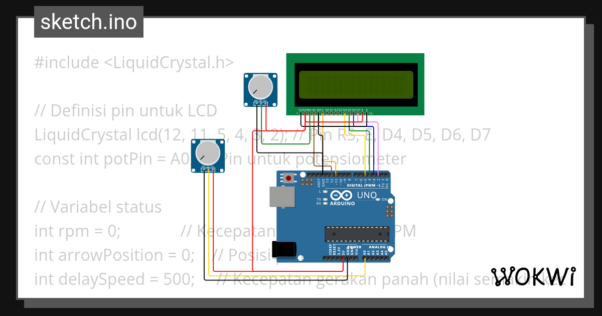 Indikator Speed Motor Lcd Pot Wokwi Esp32 Stm32 Arduino Simulator