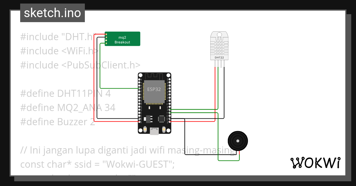 ESP32 DHT11-MQ2 - Wokwi ESP32, STM32, Arduino Simulator