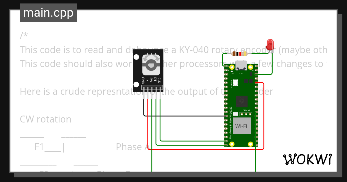 PY Rotary encoder switch input Example Copy - Wokwi ESP32, STM32, Arduino Simulator