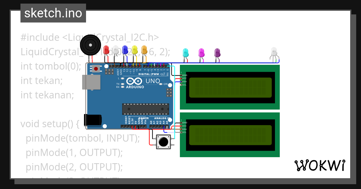 LATIHAN LCD + LED SENSOR - Wokwi ESP32, STM32, Arduino Simulator