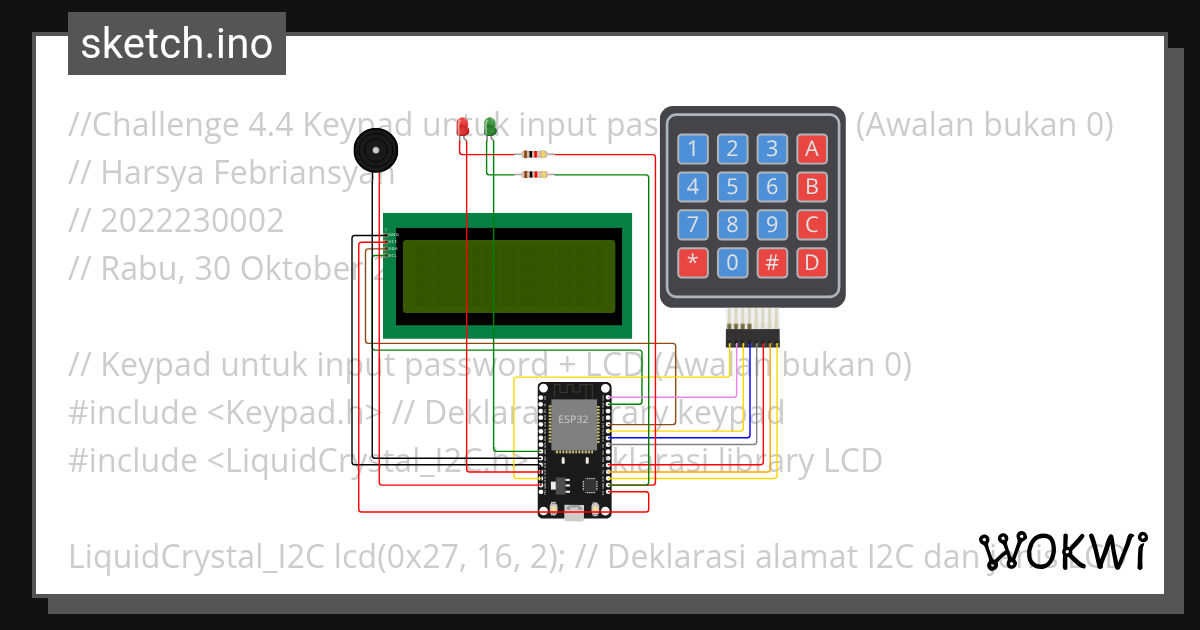 Challenge 4.4 Keypad untuk input password + LCD (Awalan bukan 0) - Harsya Febriansyah ...